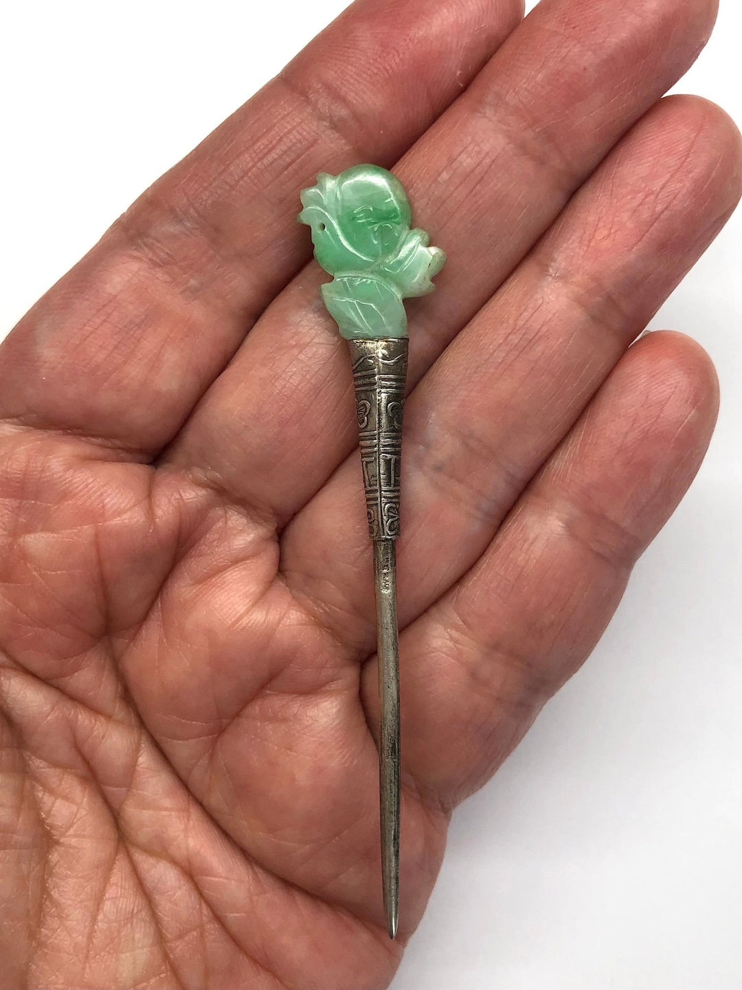 Antique Carved Jade Hair Pin, Antique Silver Hair Pin, Chinese Hair Pin ...