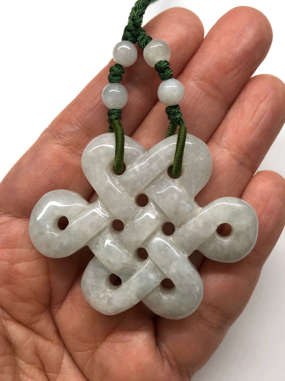 Carved Jade Pendant, Jade Endless Knot Pendant Necklace, Light Green ...