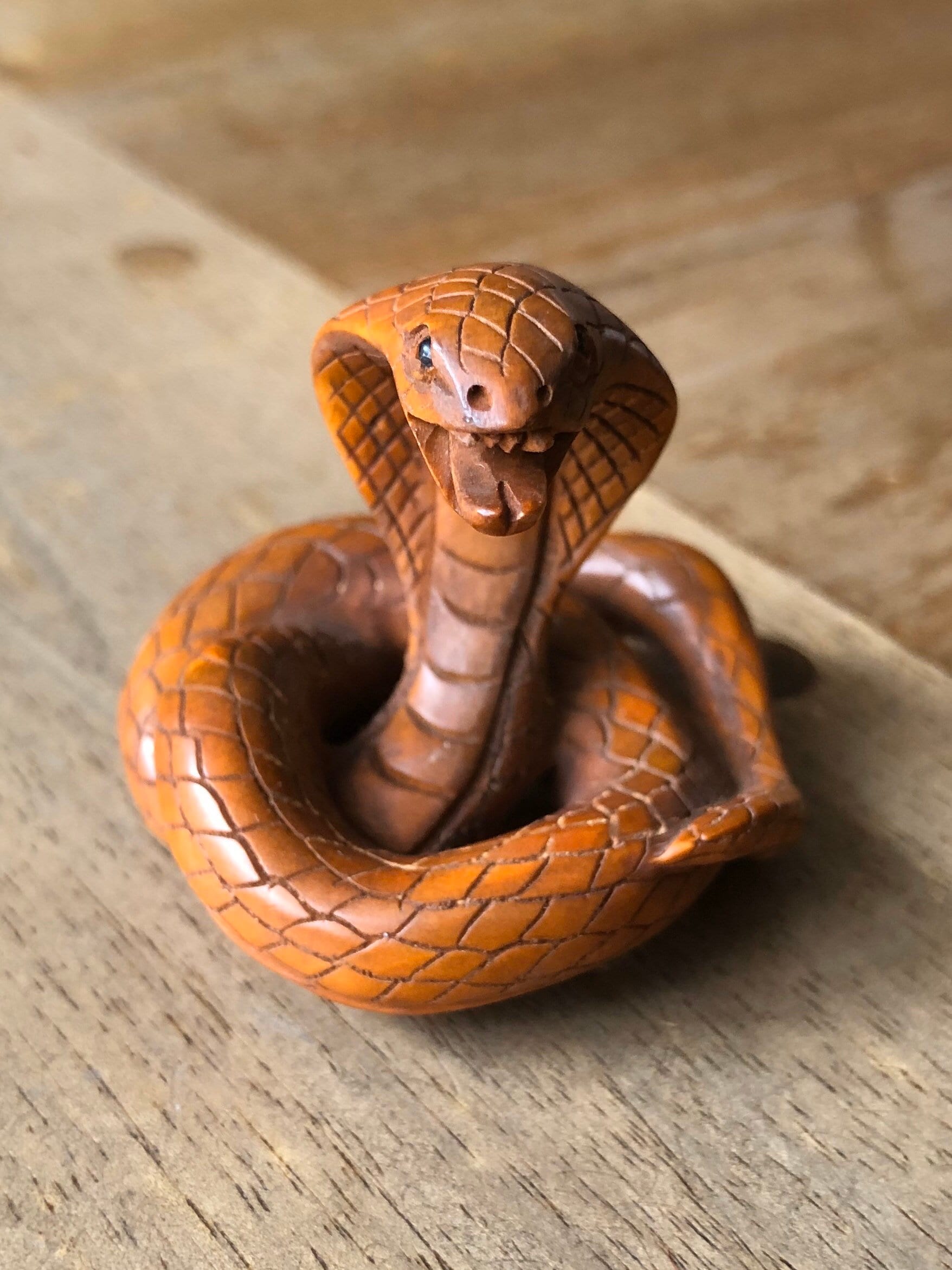 Netsukes Chinese Zodiac Snake Netsuke Carved Boxwood Cobra | Etsy Canada