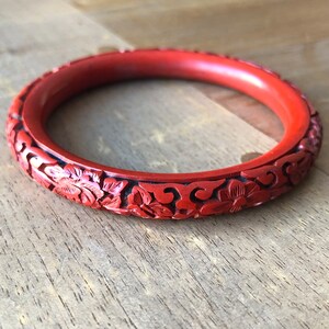 Cinnabar Bangle, Vintage Hand Carved Cinnabar Lacquer Bangle 70s ...