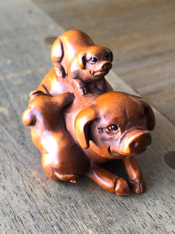 Netsukes Netsuke Pig Carved Boxwood Chinese Zodiac Pig | Etsy