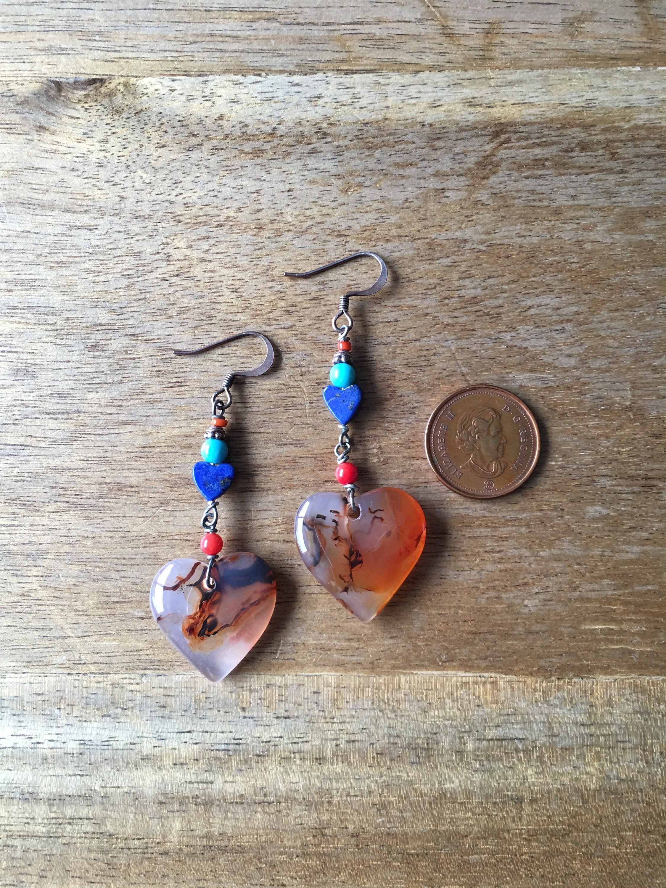 Love Earrings, Heart Earrings, Love Gift, Heart Shaped Carnelian With ...