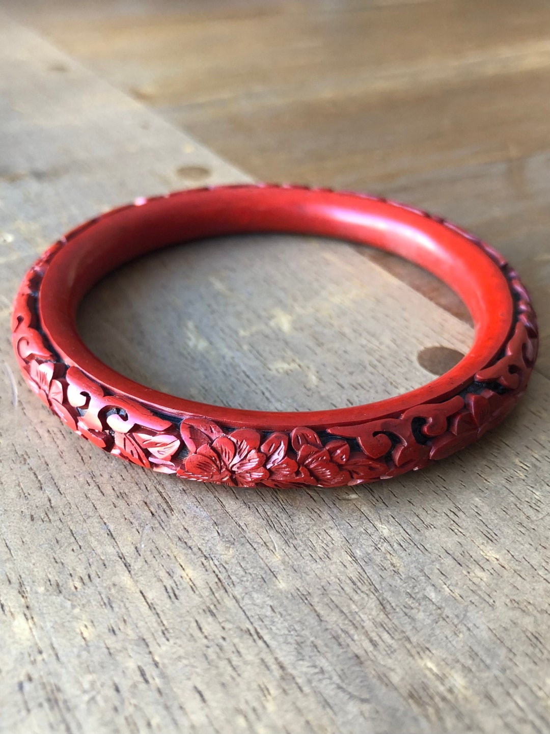 Cinnabar Bangle, Vintage Hand Carved Cinnabar Lacquer Bangle 70s ...