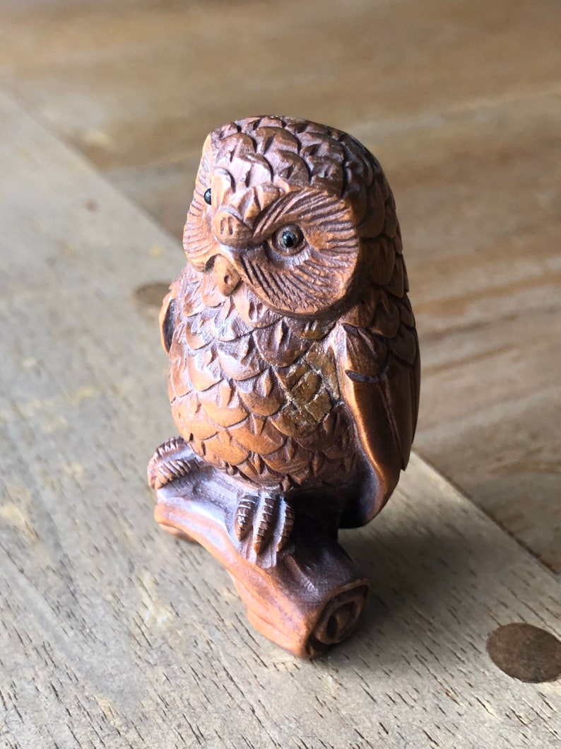 Netsuke Netsuke Owl Hand Carved Boxwood Owl Netsuke Chinese | Etsy
