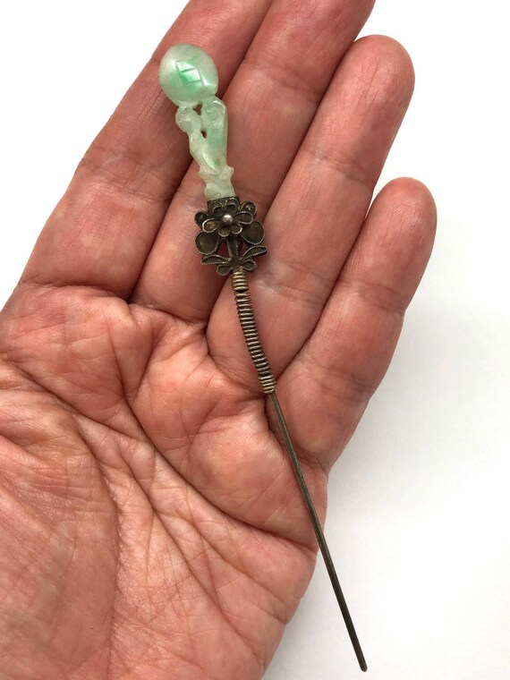 Antique Carved Jade Hair Pin Antique Silver Hair Pin Chinese | Etsy