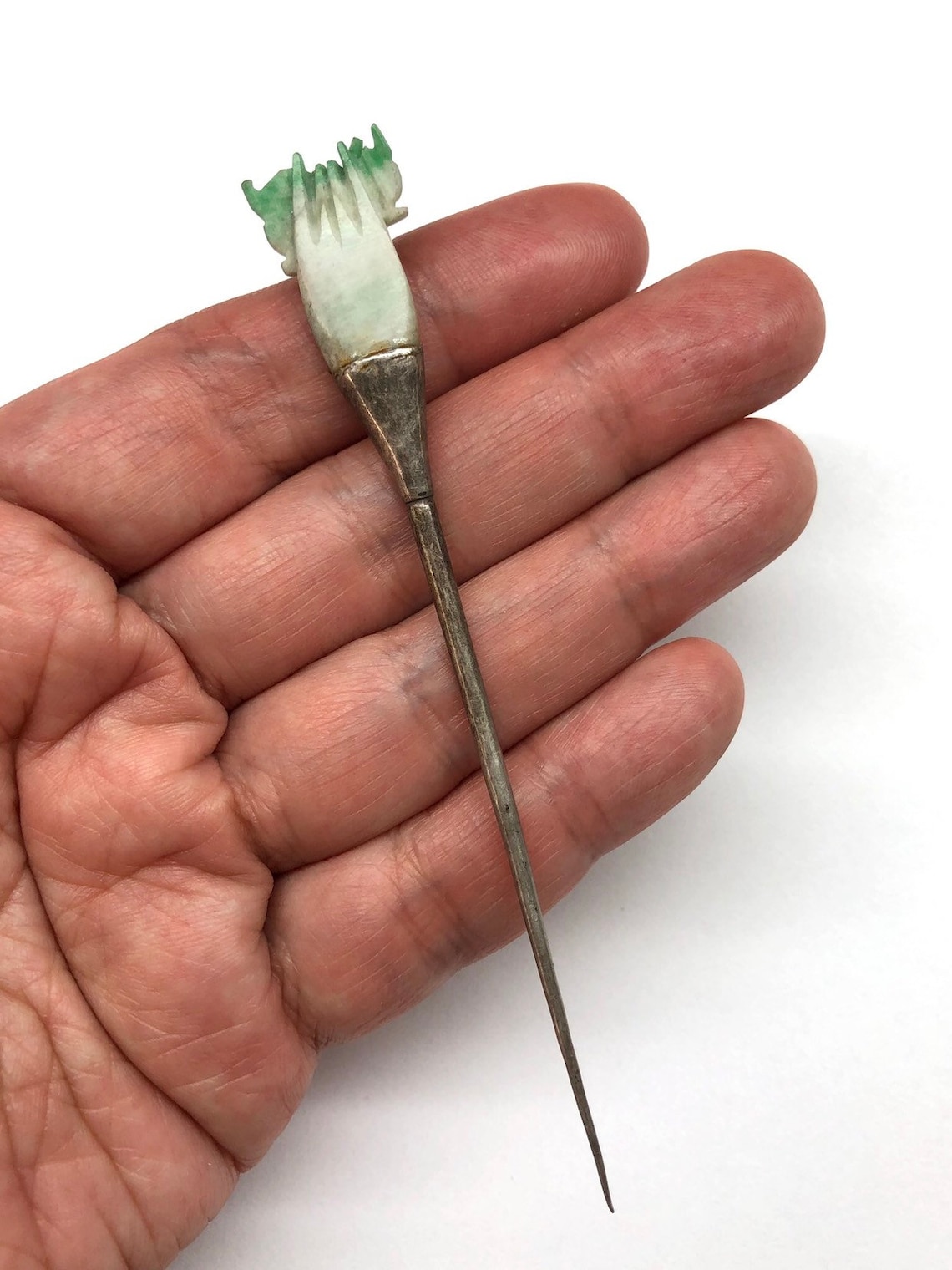 Antique Carved Jade Hair Pin, Antique Silver Hair Pin, Chinese Hair Pin ...