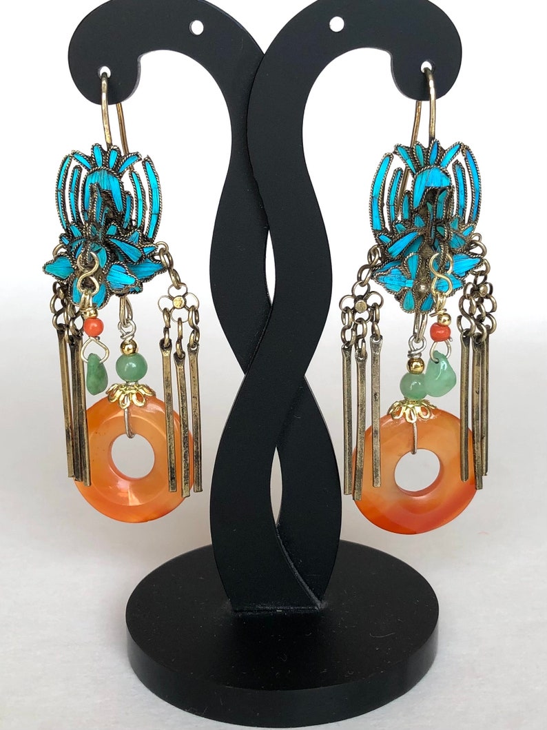 Antique Chinese Earrings, Kingfisher Feather Earrings, Antique ...