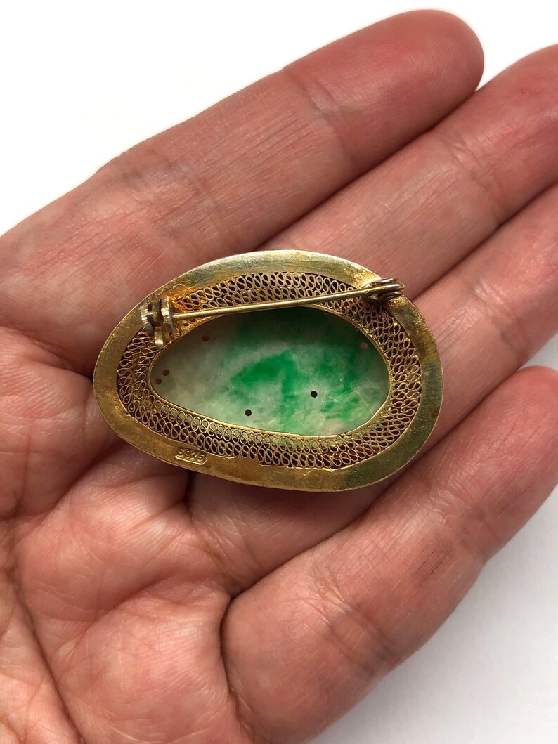 Antique Jade Brooch Carved Jade Gilt Silver Enamel Filigree | Etsy
