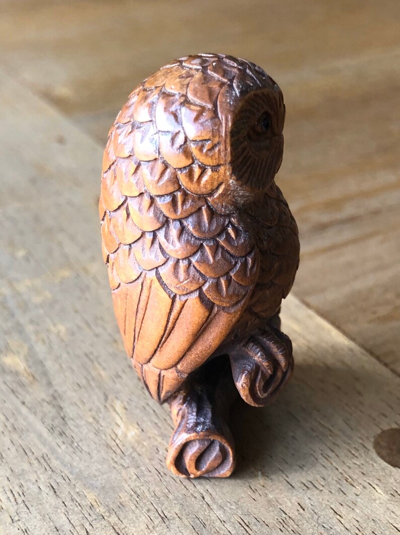 Netsuke Netsuke Owl Hand Carved Boxwood Owl Netsuke Chinese | Etsy