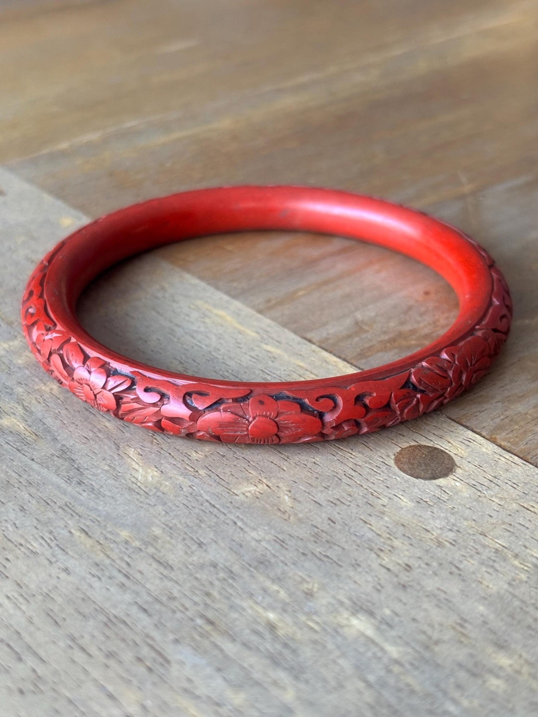 Cinnabar Bangle, Vintage Hand Carved Cinnabar Lacquer Bangle 70s ...