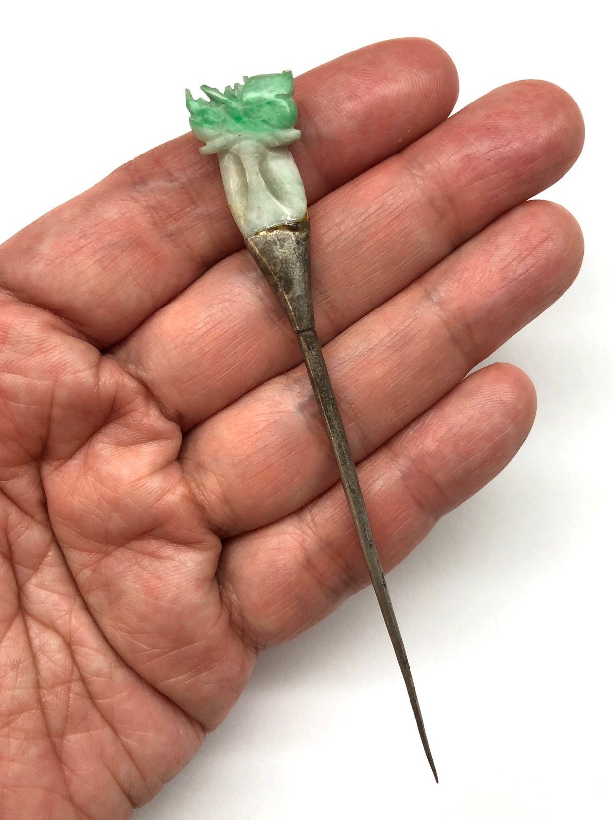 Antique Carved Jade Hair Pin, Antique Silver Hair Pin, Chinese Hair Pin ...