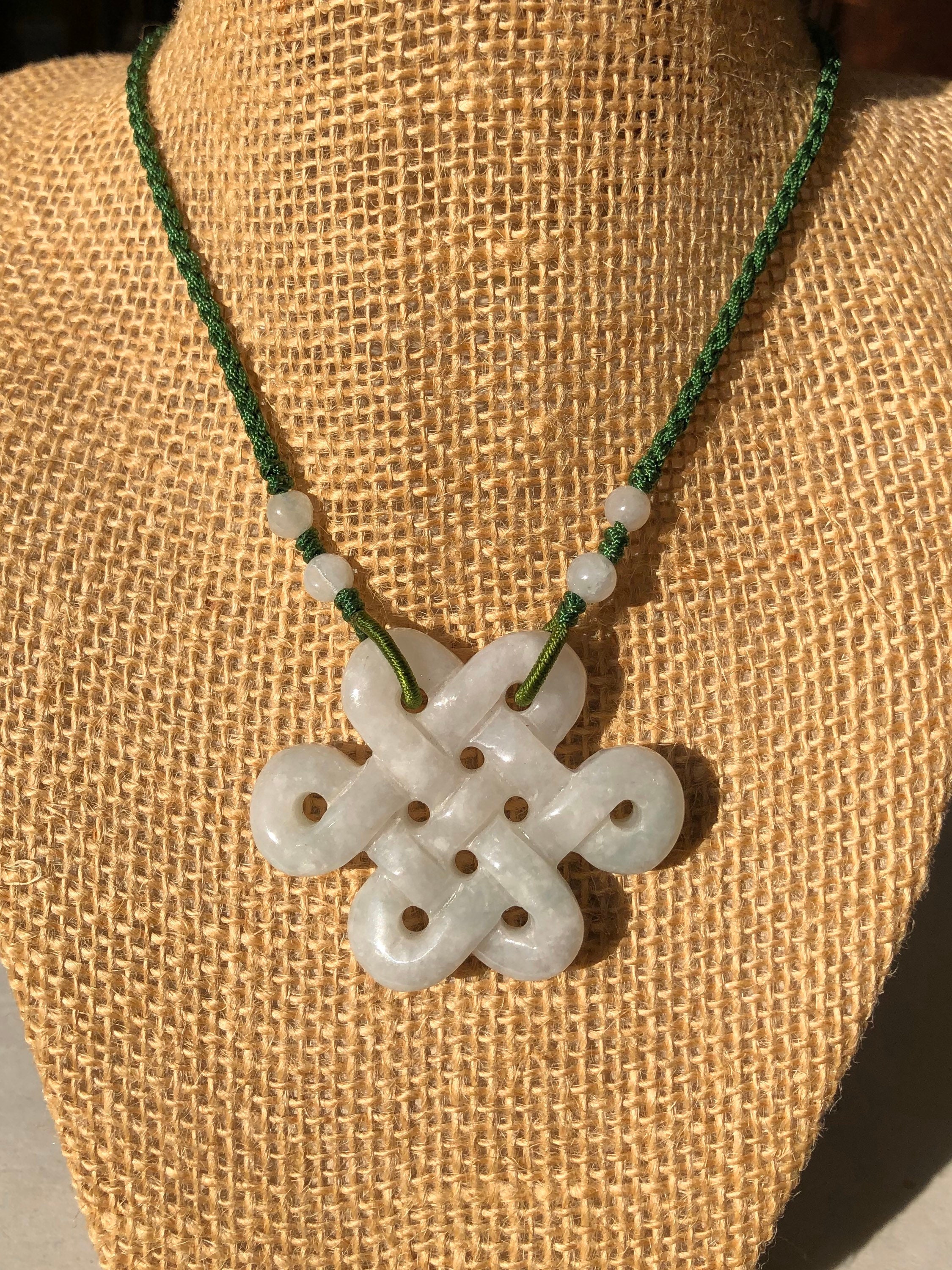 Carved Jade Pendant, Jade Endless Knot Pendant Necklace, Light Green ...