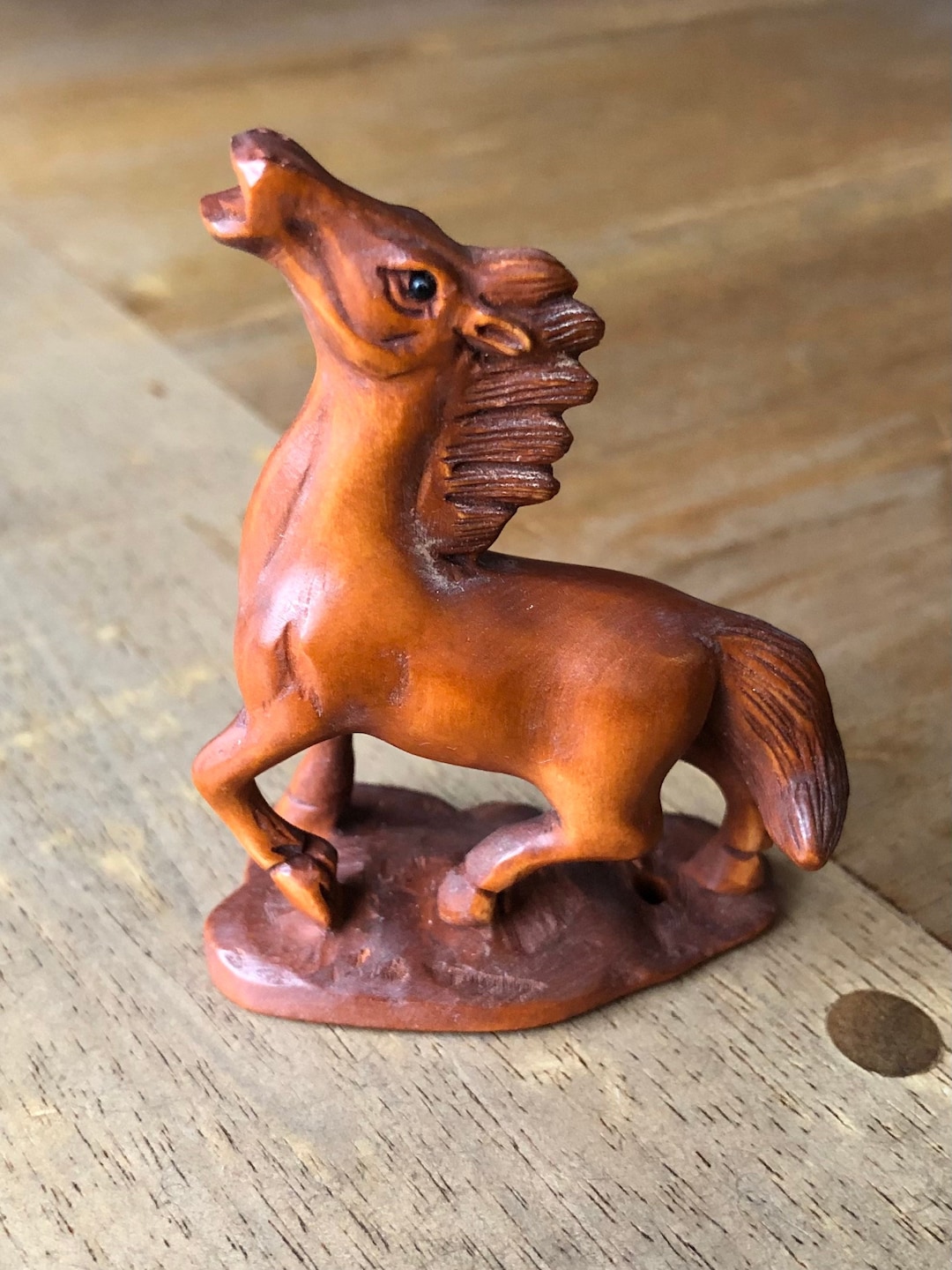 Netsukes, Chinese Zodiac Horse Wood Figurine, Boxwood Horse Pendant ...