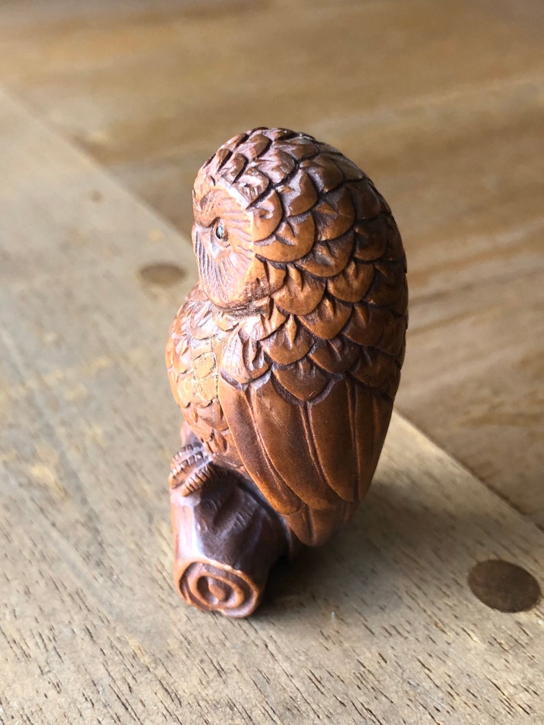 Netsuke Netsuke Owl Hand Carved Boxwood Owl Netsuke Chinese | Etsy