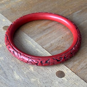 Cinnabar Bangle, Vintage Hand Carved Cinnabar Lacquer Bangle 70s ...
