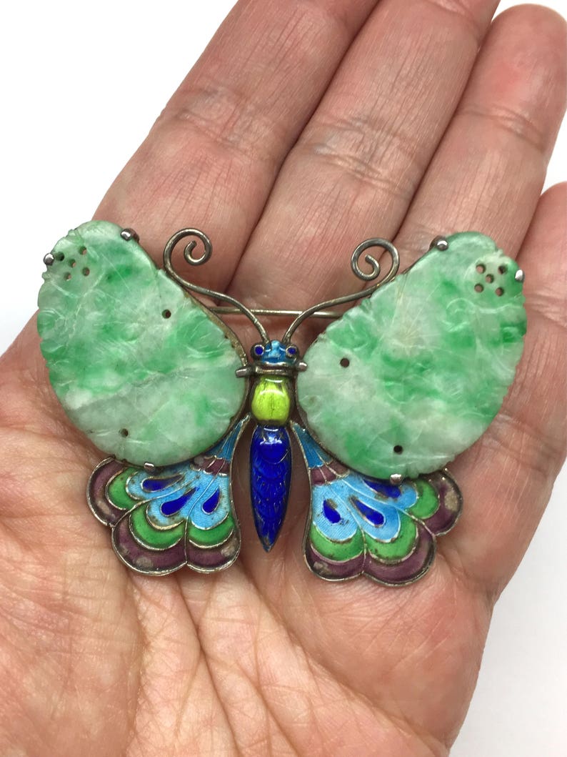 Antique Jade Brooch Antique Jade Butterfly Enamel Brooch | Etsy