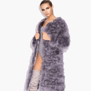 Long Grey Fluffy Feather Jacket Marabou Winter Womens Clothing ...