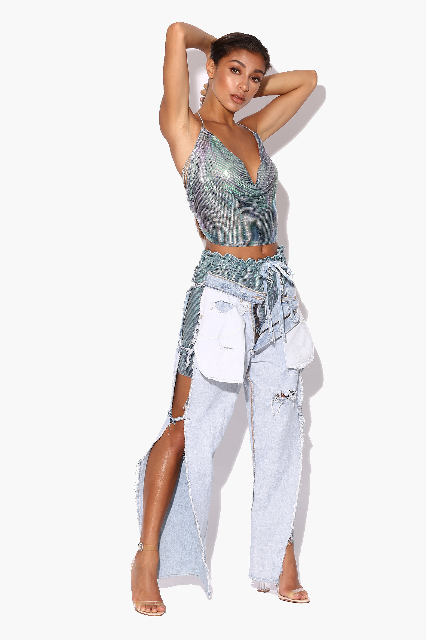 Blue Iridescent Mermaid Metal Chain Tops Crop Women Festival - Etsy