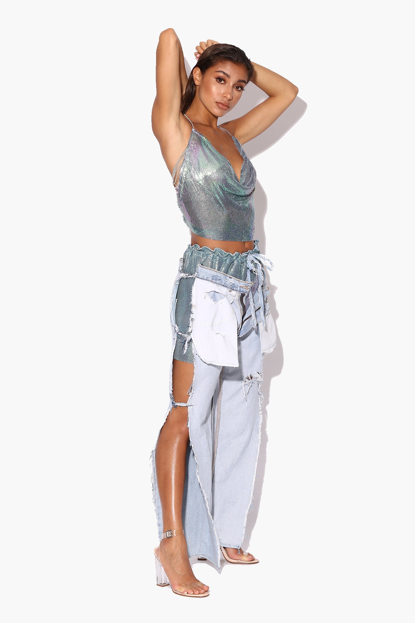 Blue Iridescent Mermaid Metal Chain Tops Crop Women Festival - Etsy