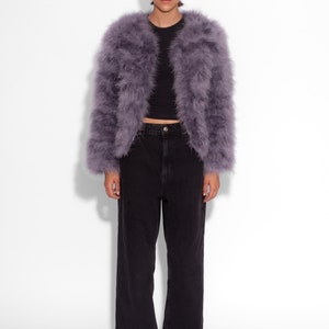 Grey Fluffy Feather Jacket Marabou Winter Womens Clothing Outerwear ...