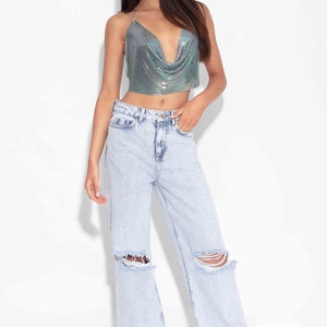 Blue Mermaid Metal Chain Tops Crop Women Festival Rave Evening - Etsy