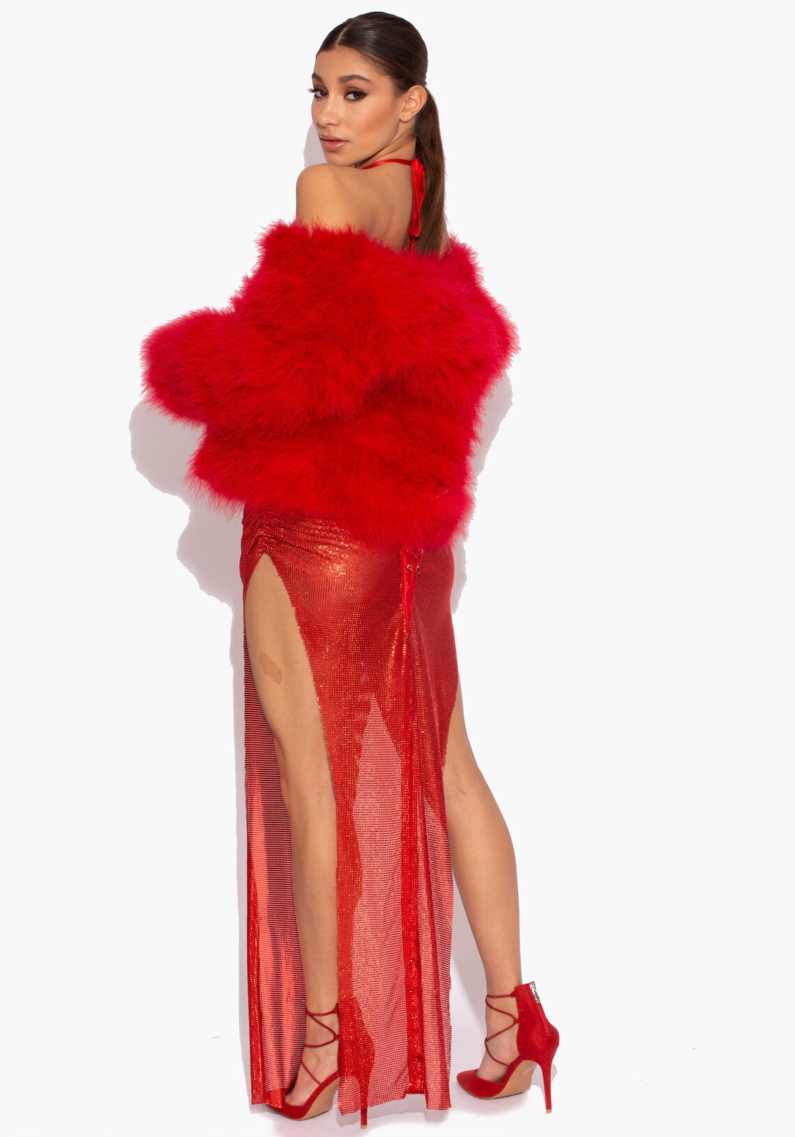 Flame Red Fluffy Feather Jacket Marabou Winter Womens Clothing ...