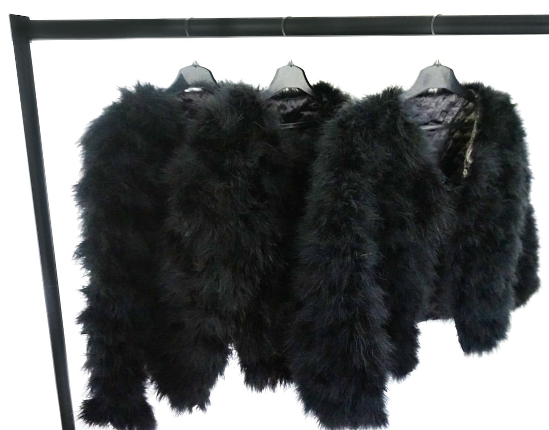 Black Fluffy Feather Jacket Marabou Winter Womens Clothing Outerwear ...