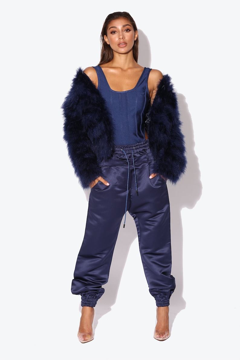 Navy Blue Fluffy Feather Jacket Marabou Winter Womens Clothing ...