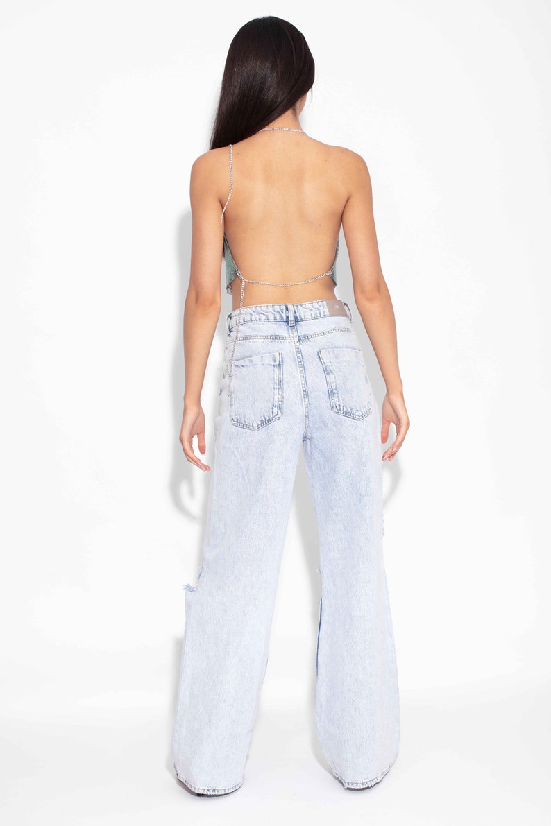 Blue Mermaid Metal Chain Tops Crop Women Festival Rave Evening - Etsy