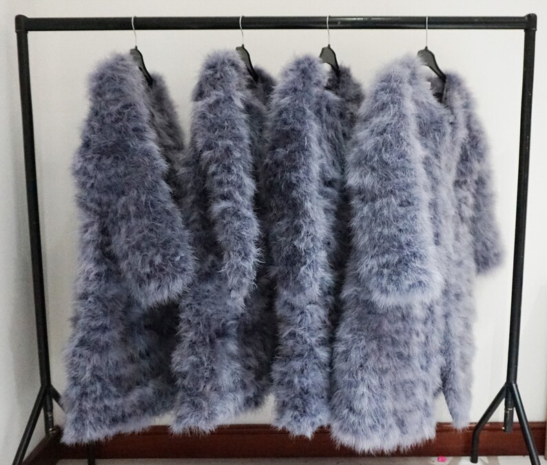 Long Grey Fluffy Feather Jacket Marabou Winter Womens Clothing ...