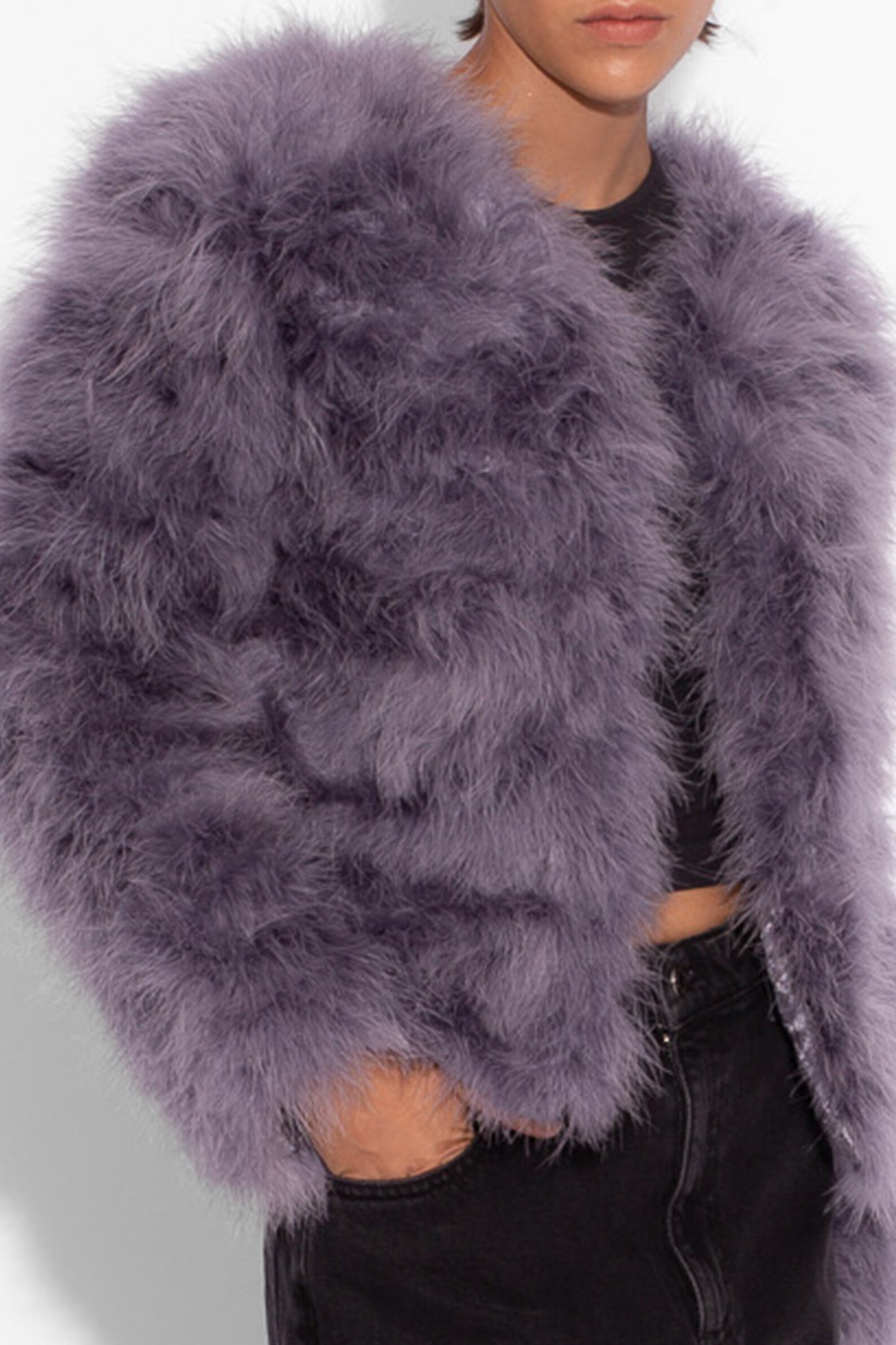 Grey Fluffy Feather Jacket Marabou Winter Womens Clothing Outerwear ...