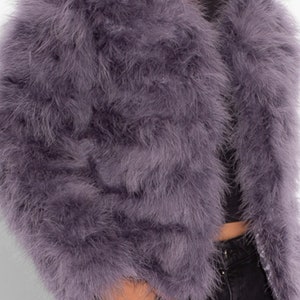 Grey Fluffy Feather Jacket Marabou Winter Womens Clothing Outerwear ...