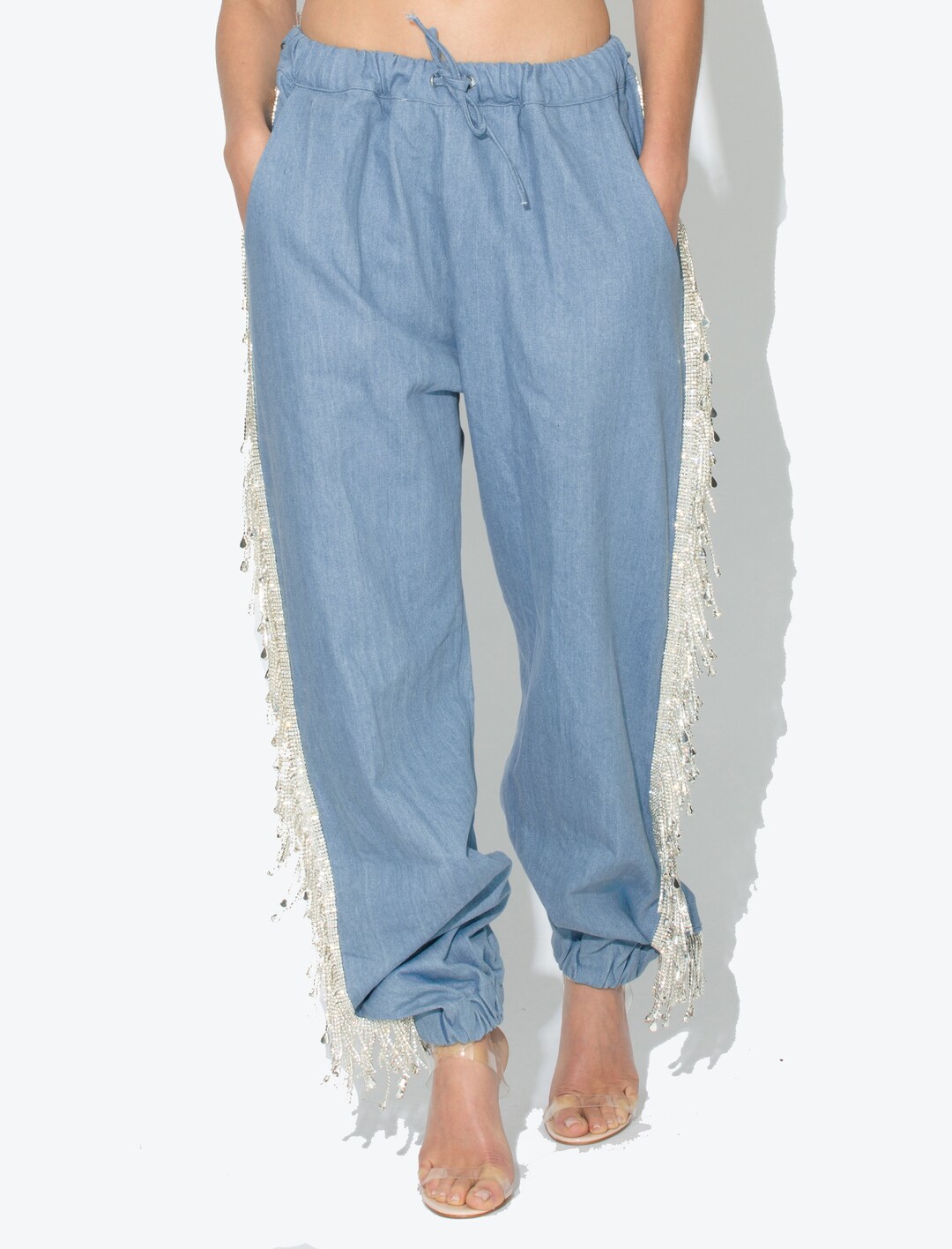 Denim Crystal Fringe Trousers - Etsy