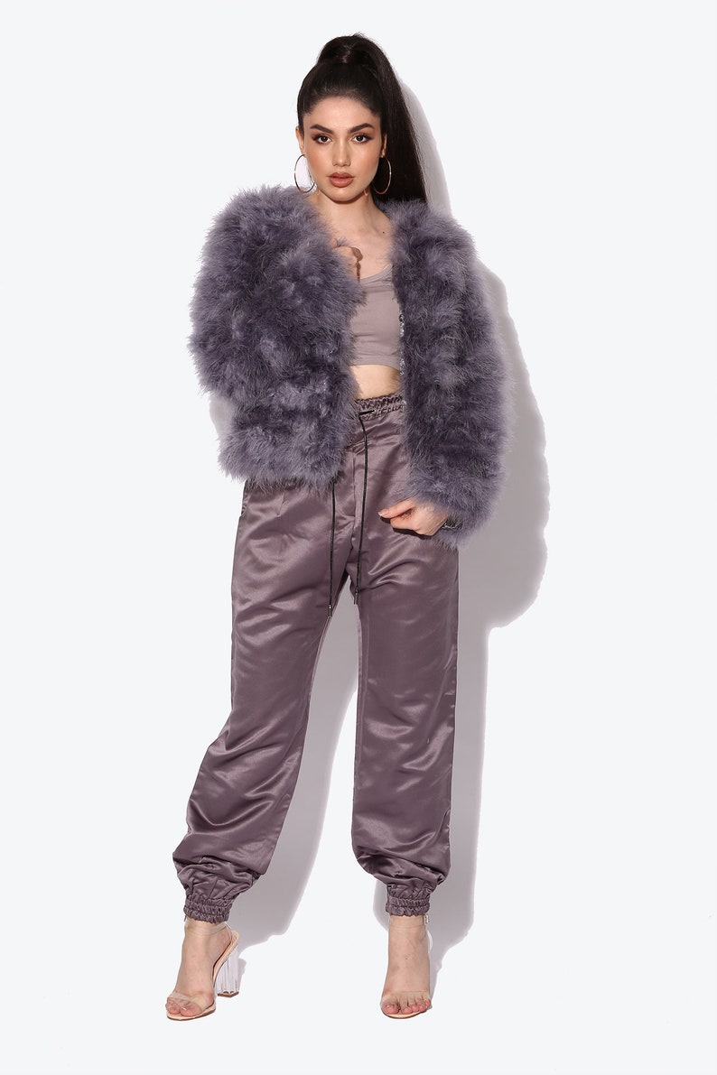 Grey Fluffy Feather Jacket Marabou Winter Womens Clothing | Etsy