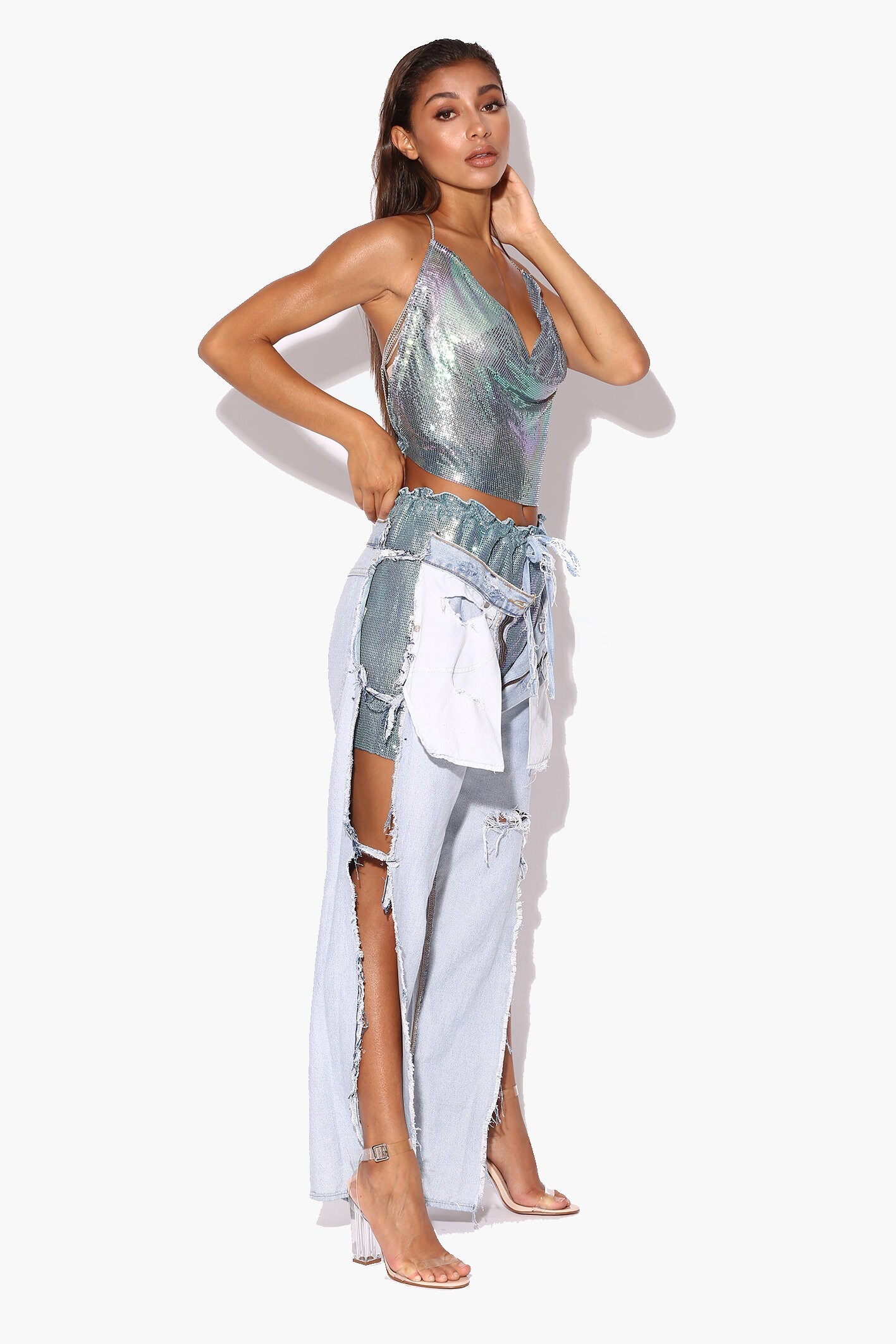 Blue Iridescent Mermaid Metal Chain Tops Crop Women Festival - Etsy