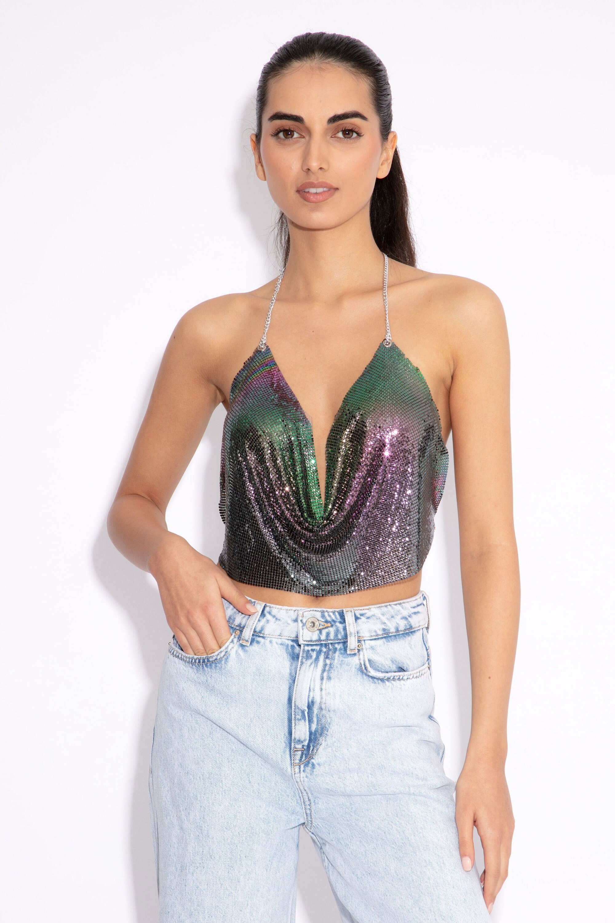 Mermaid Metal Chain Tops Crop Women Festival Rave Evening Chainmail Oil ...