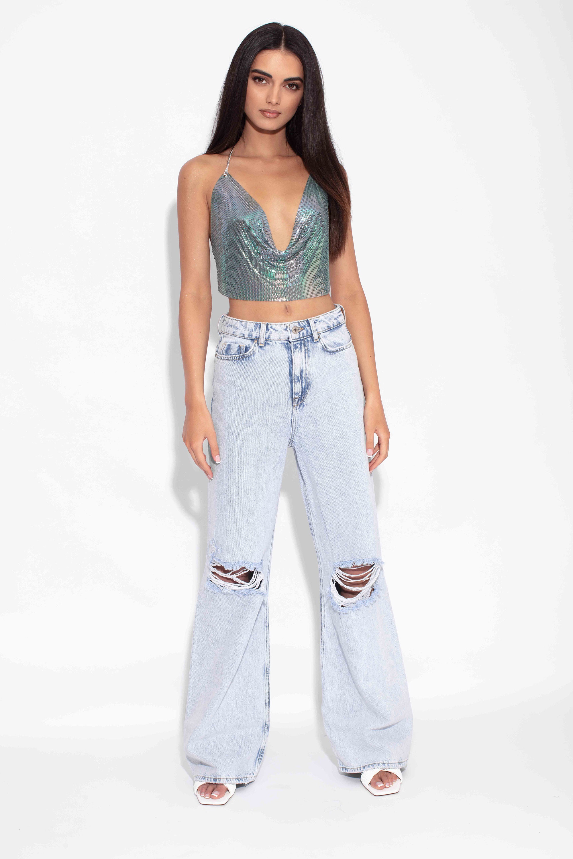 Blue Mermaid Metal Chain Tops Crop Women Festival Rave Evening - Etsy