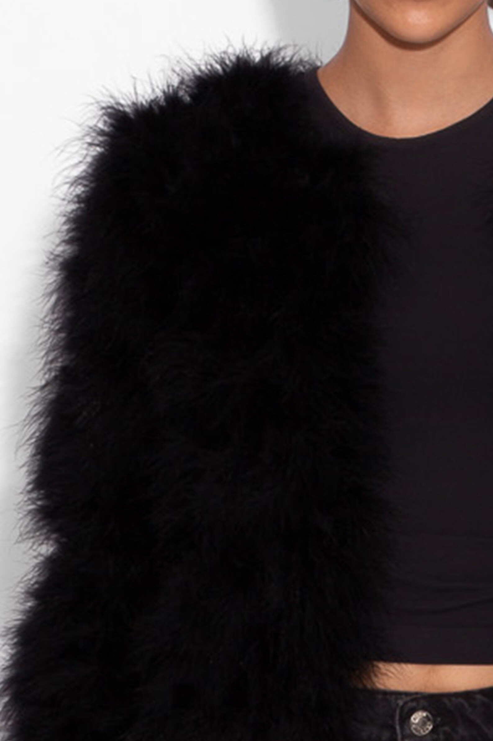 Black Fluffy Feather Jacket Marabou Winter Womens Clothing Outerwear ...