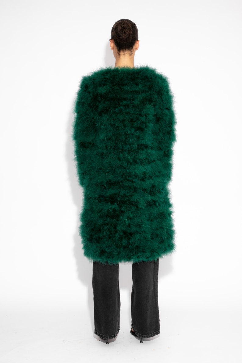 Long Emerald Green Fluffy Feather Jacket Marabou Winter Womens Clothing ...