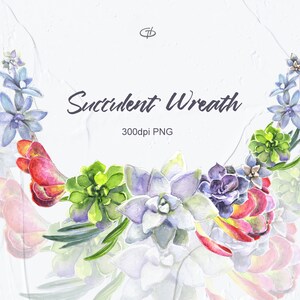 Watercolor Succulent Wreath 1, Watercolor Clipart, Digital Artwork ...