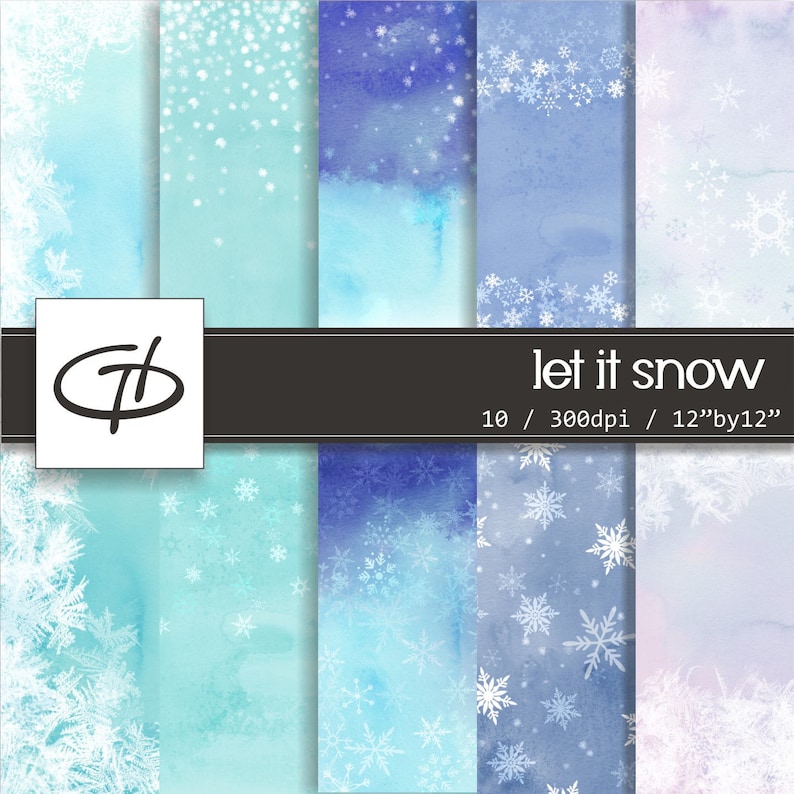 Winter Watercolor Paper- 10 Snowflake and Frost Papers, Winter and ...