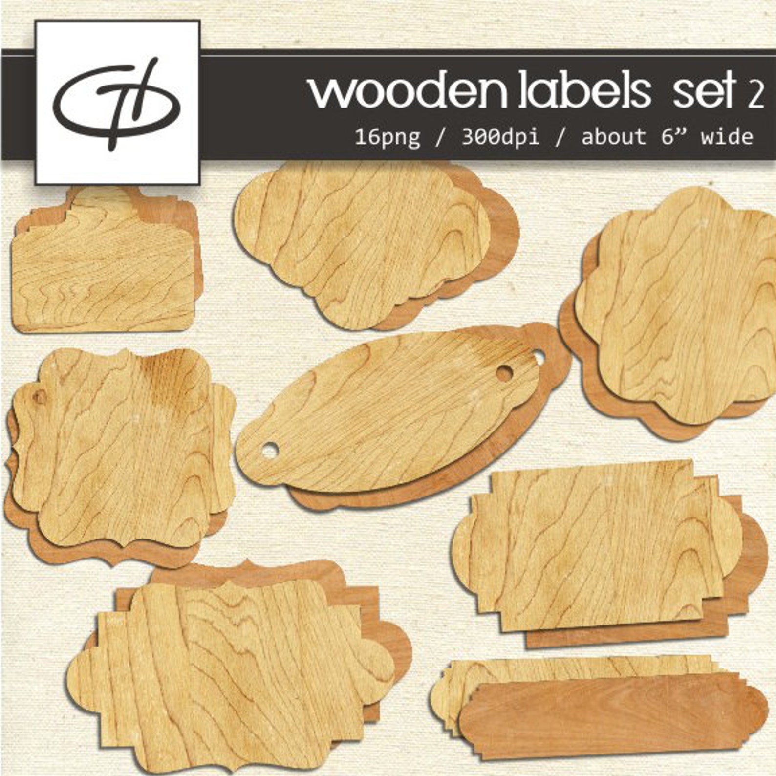 Digital Wooden Labels Clip Art Set: 16 Digital Frames, High Quality ...