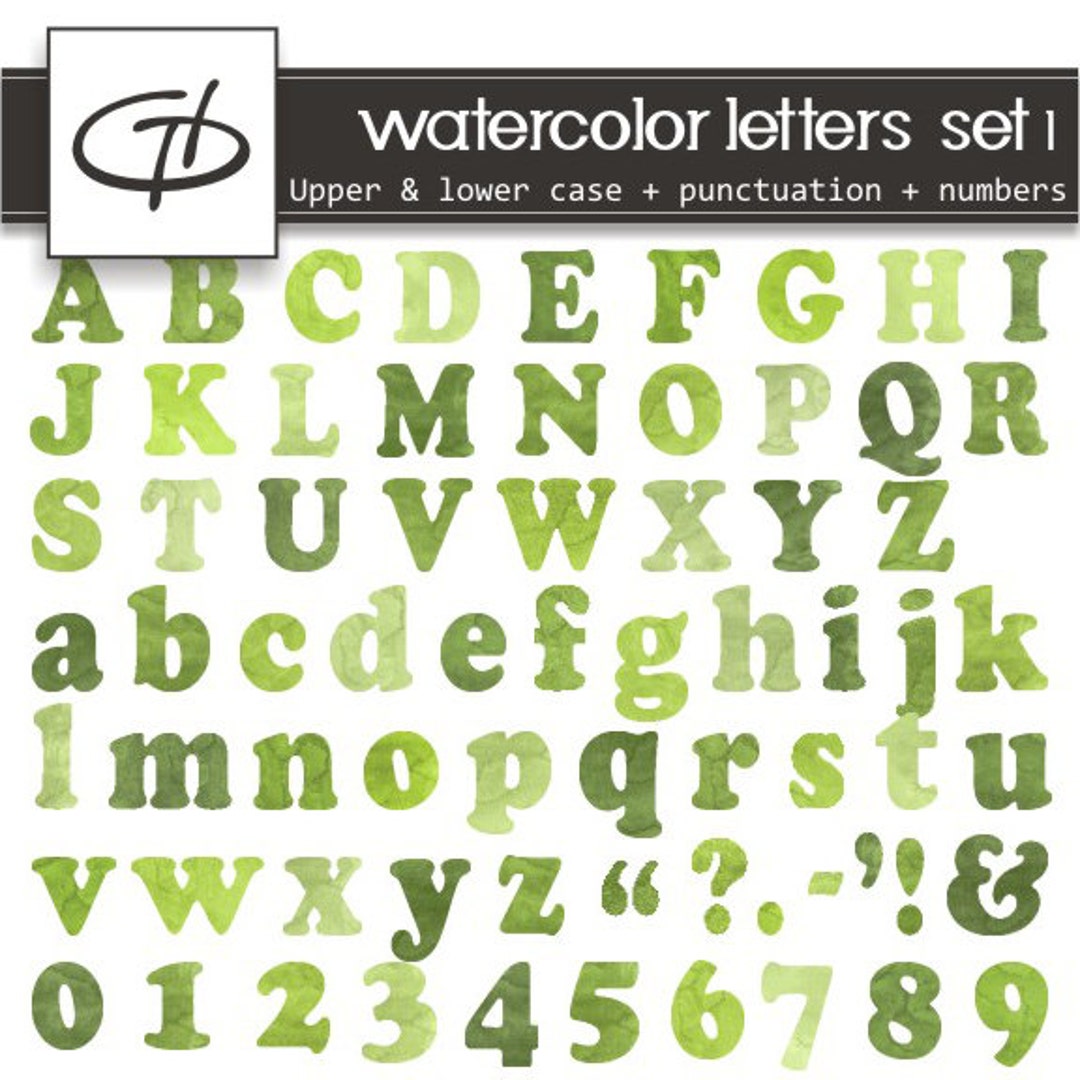 Spring Green Watercolor Alphabet Set: Digital High Quality Capital and ...