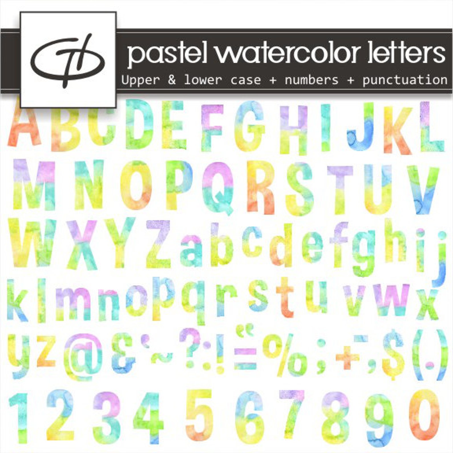 Pastel Watercolor Alphabet Set: Digital High Quality Capital and Small ...