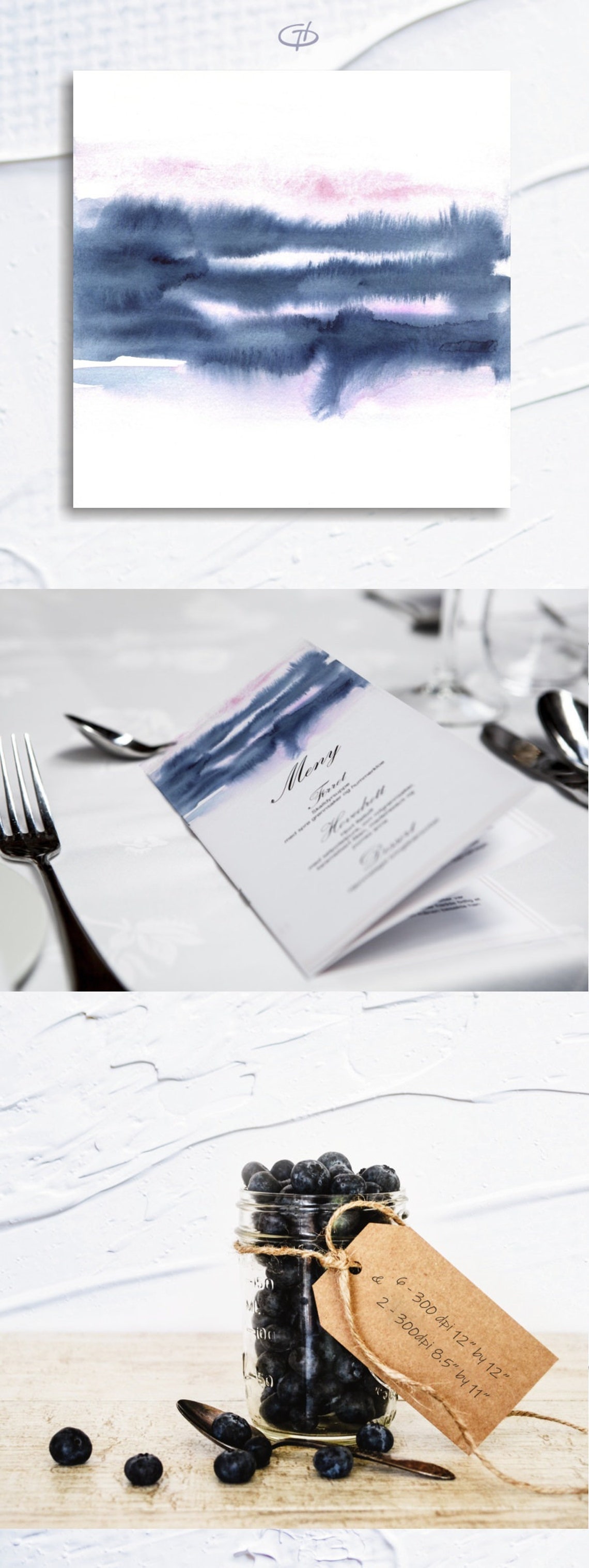 Watercolor Digital Paper, 8 Blueberry Color Papers / Blue Watercolor ...