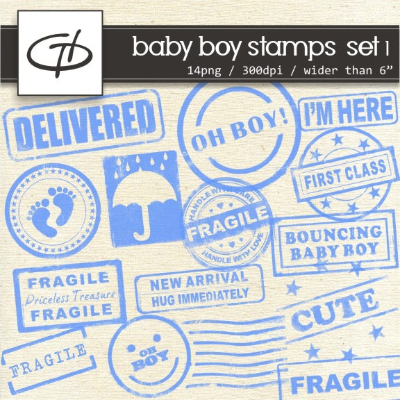 Boy Baby Shower Digital Stamps Set 1: Distressed Wording Stamps and ...