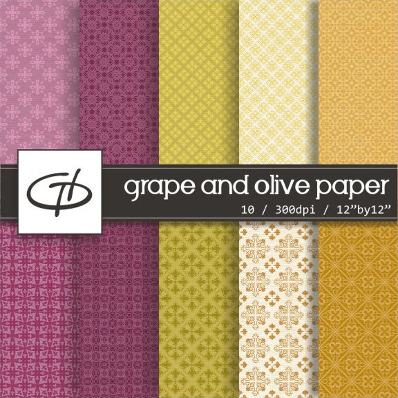Grape & Olive Digital Paper, Scrapbooking, Digital Collage, Clip Art ...