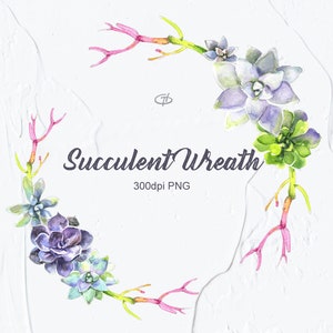 Succulent Watercolor Wreath 3, Watercolor Clipart, Digital Artwork ...