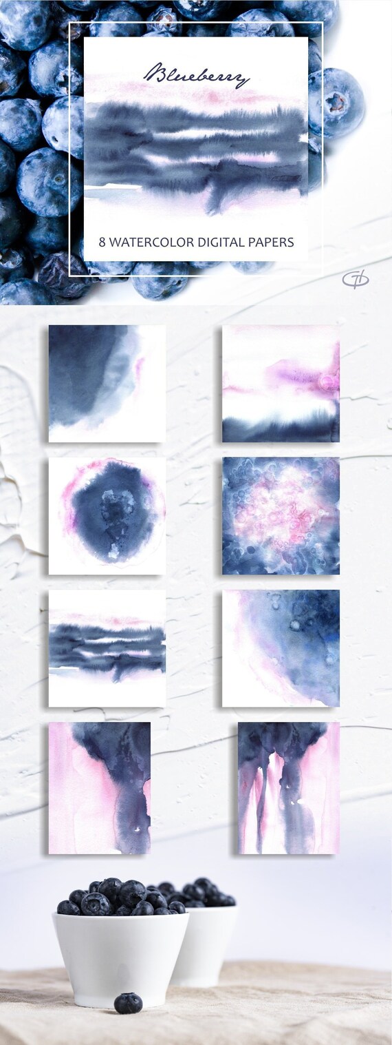 Watercolor Digital Paper 8 Blueberry Color Papers / Blue - Etsy