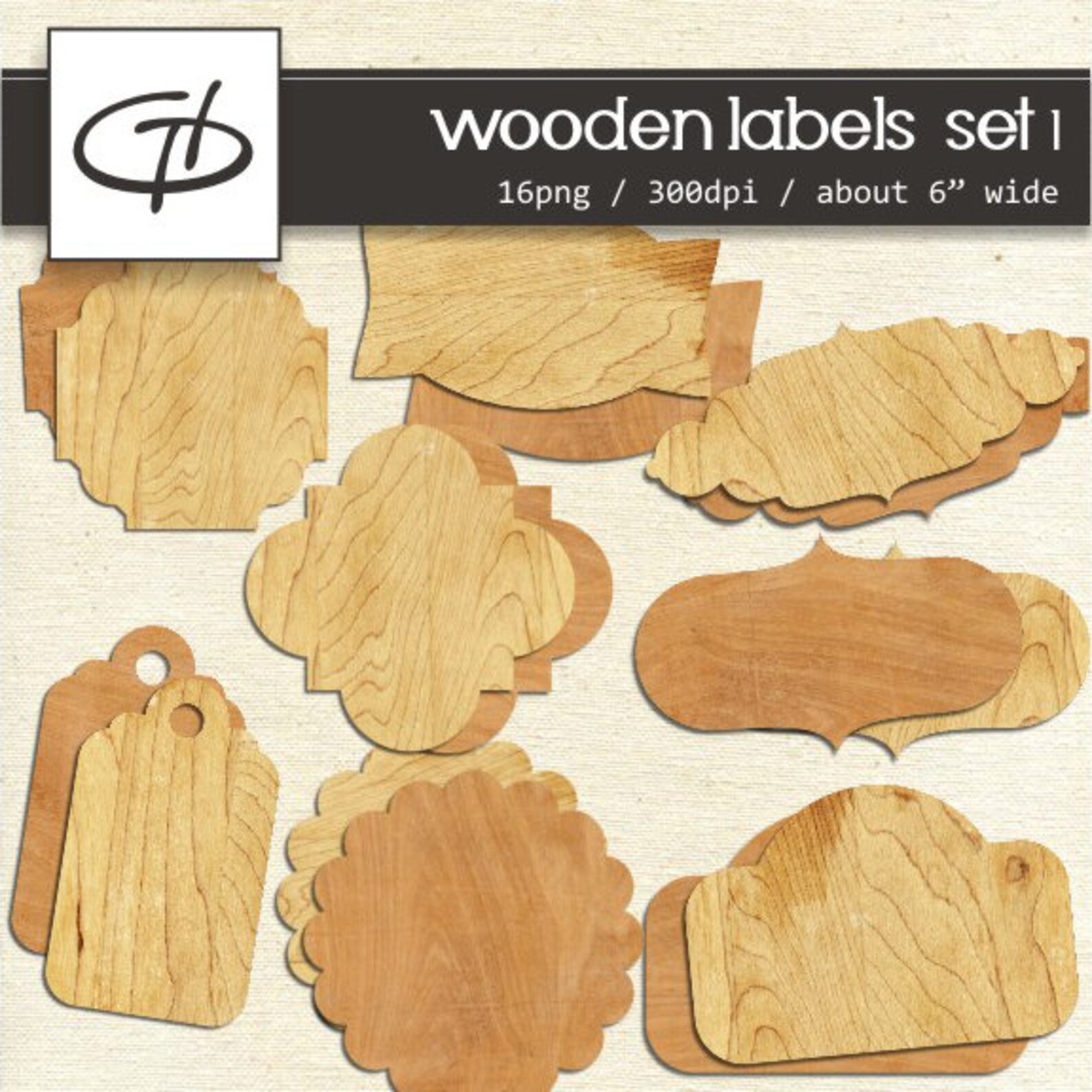 Digital Wooden Labels Clip Art Set: 16 Digital Elements, High Quality ...